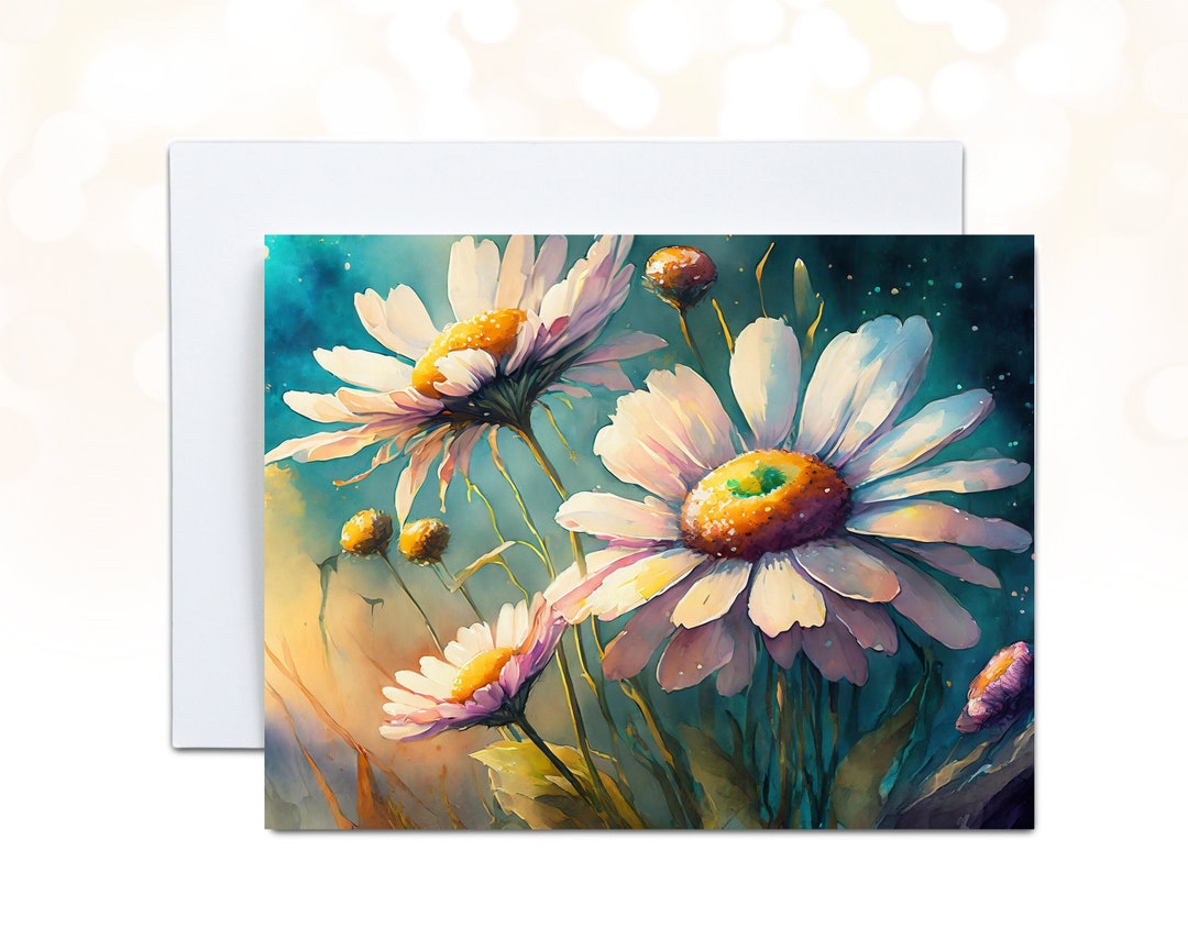 White Daisy Blank Greeting Card, April Birth Flower, Watercolor Daisy ...