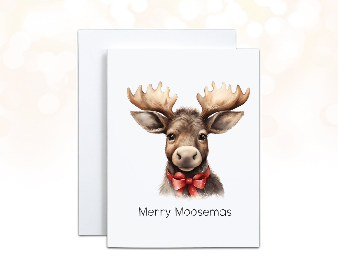 Merry Moosemas Christmas Card, Funny Christmas Moose Card, Woodland ...