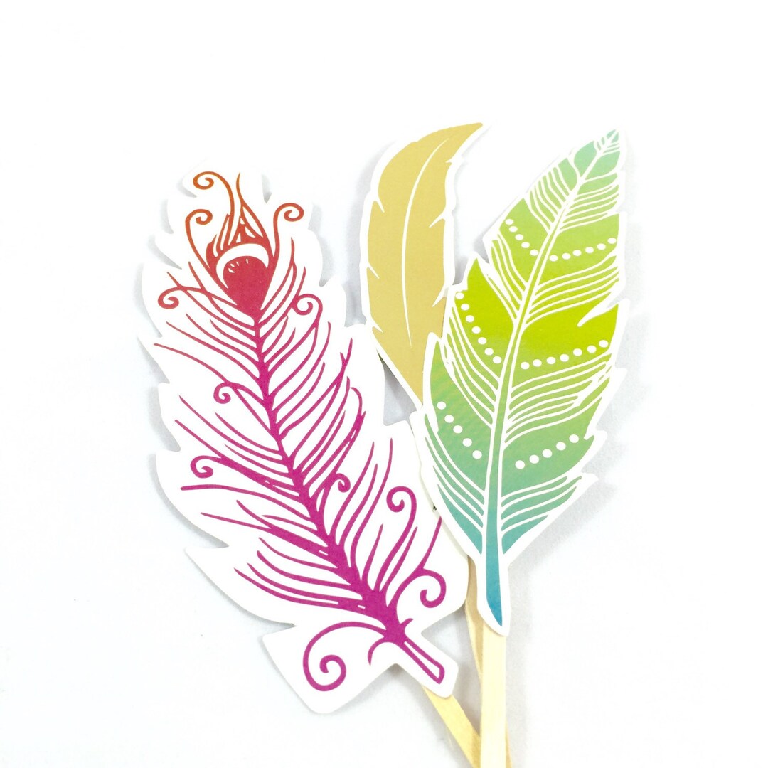 Feather Cupcake Toppers. Bright Feathers. Boho Bridal Shower. - Etsy