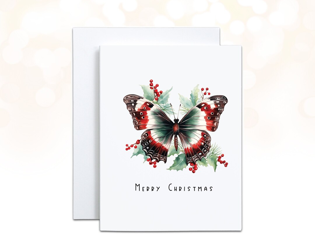 Green and Red Butterfly Christmas Card, Merry Christmas Monarch ...