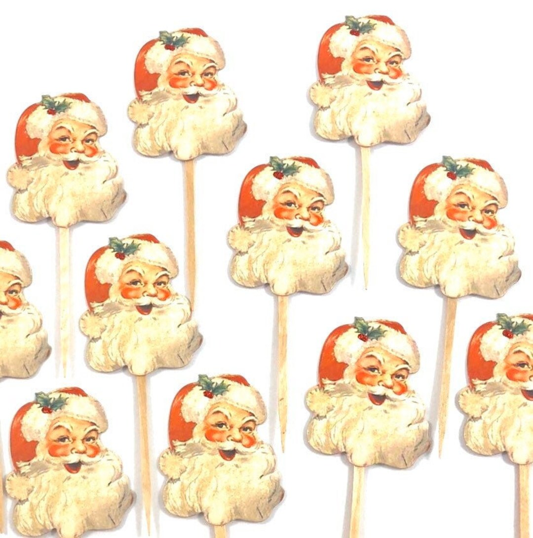 Santa Food Picks Christmas Cupcake Toppers, Vintage Santa Head ...