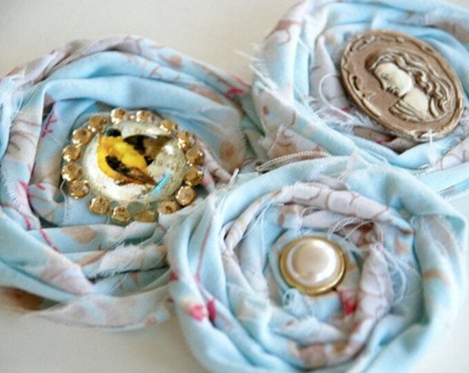 Blue Shabby Chic Fabric Flower Embellishments - Etsy