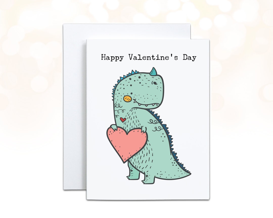 Dinosaur Valentine Card for Kids, Cute Valentine Card for Dino Lovers ...