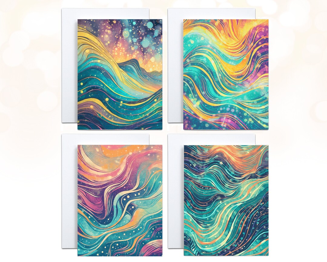 Watercolor Ocean Waves Set of 8 Cards With Envelopes, Surfer Cards ...