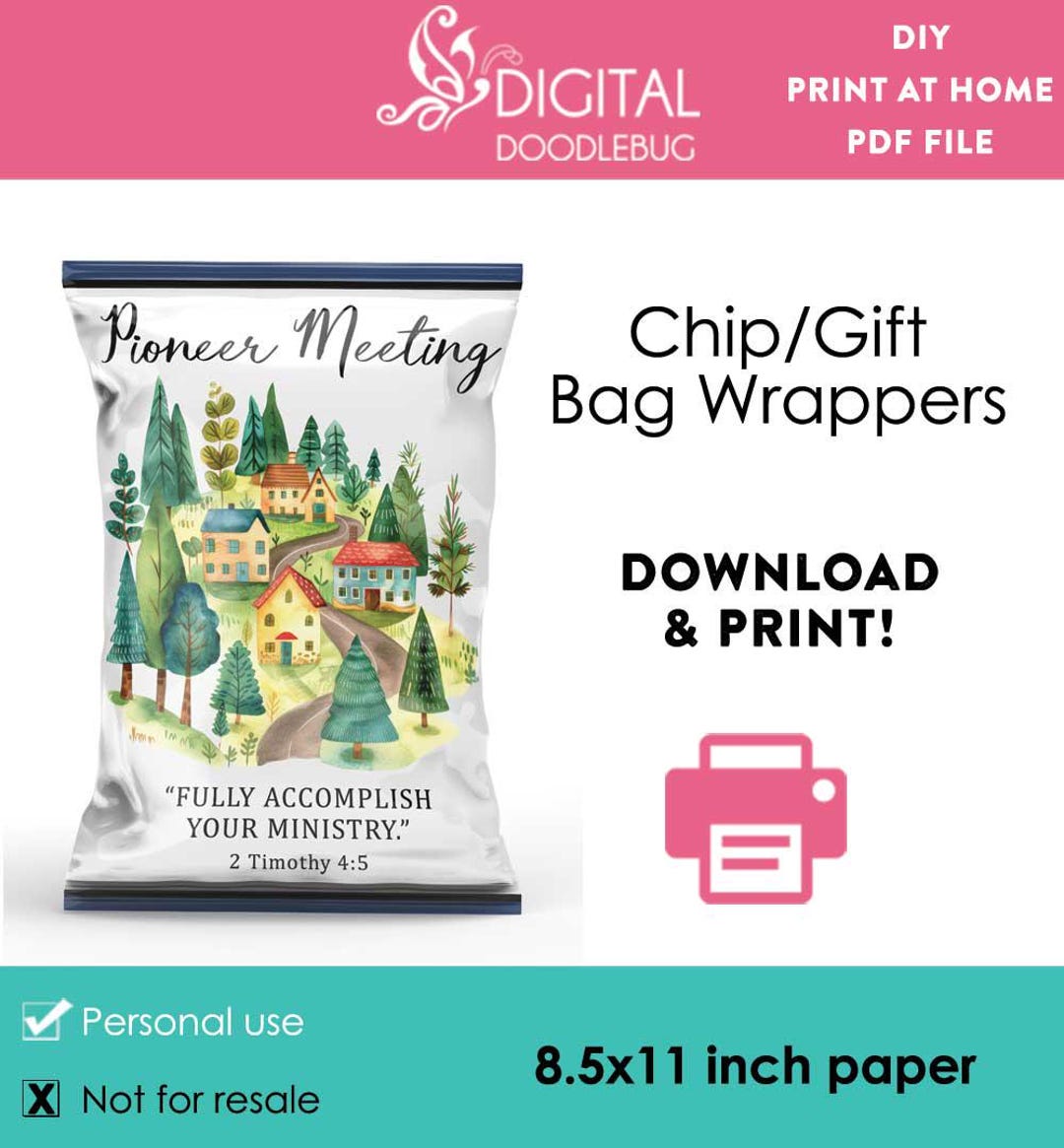 DIY Printable Chip Gift Bag Wrappers Template, JW Pioneer Meeting ...