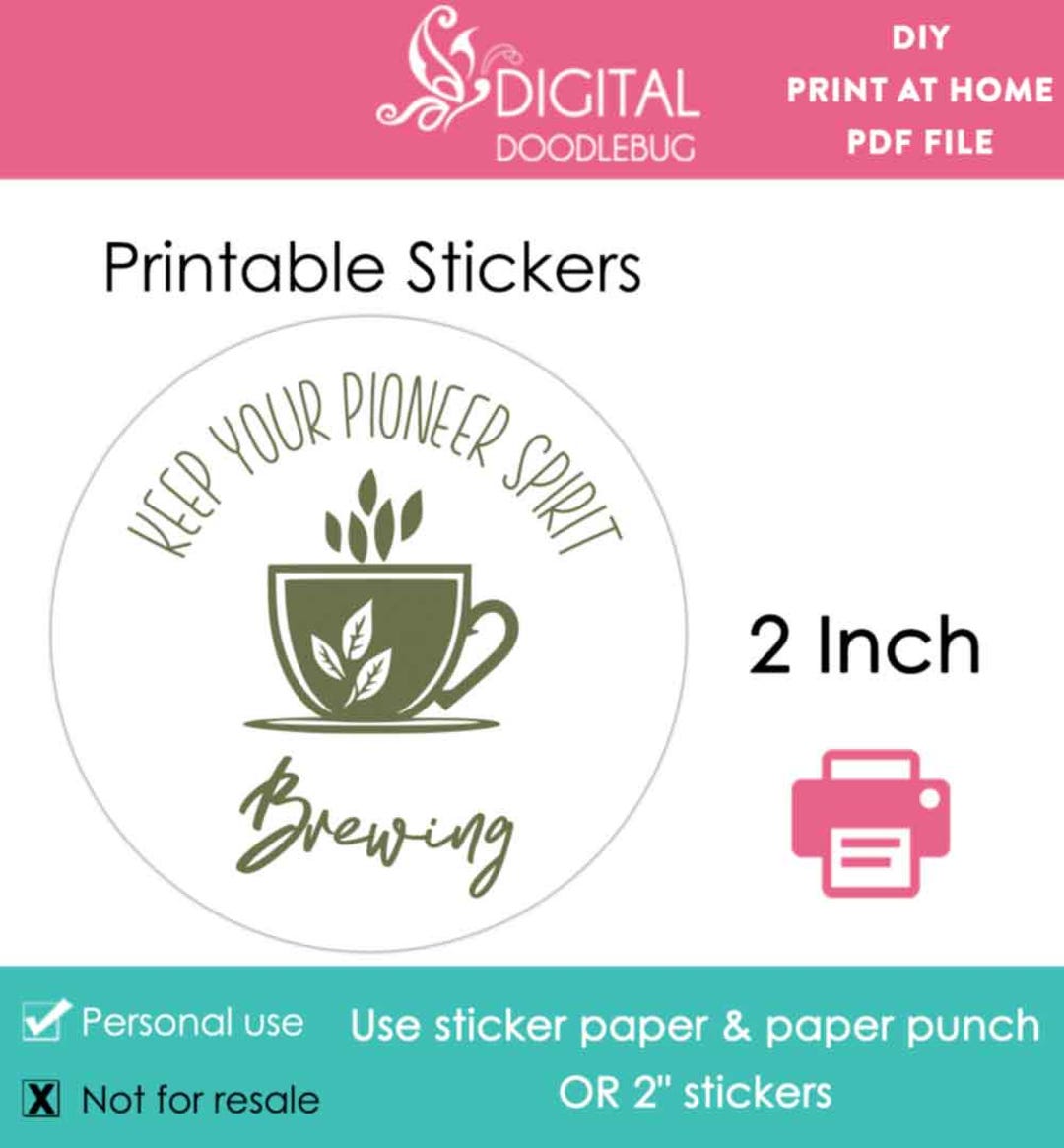 DIY Printable 2 Inch Round Sticker Template Pioneer Spirit Brewing Tea ...