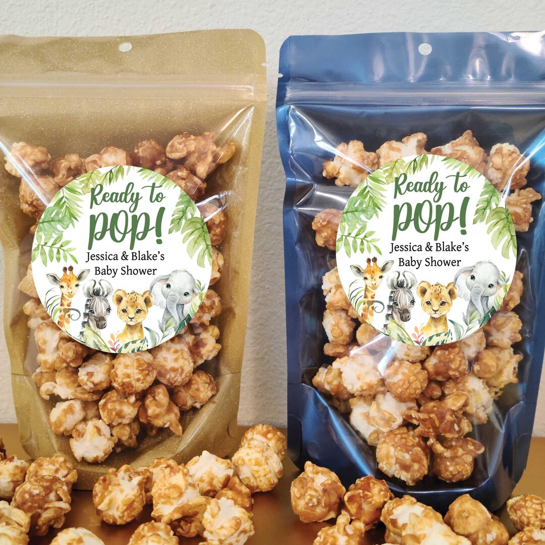 Ready to Pop! Safari Baby Shower Popcorn Favors 3 Inch Stickers & Treat ...