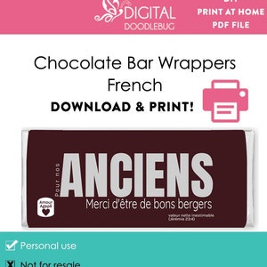 FRENCH Printable Chocolate Candy Bar Wrappers Template Elder School DIY ...