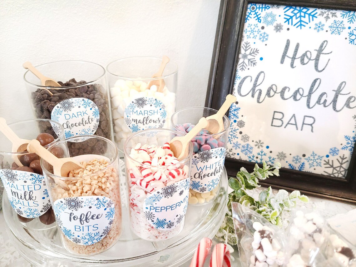 Hot Cocoa Bar Kit DIY 36 Labels 2.5 Inch and 8x10 Paper Sign Blue ...