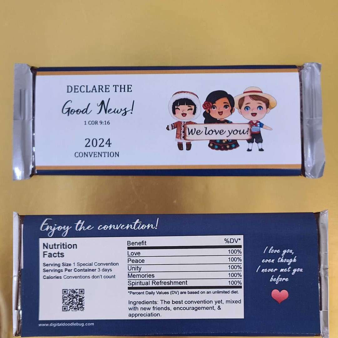 PRINTED Chocolate Candy Bar Wrappers JW 2024 Convention Gift Declare ...