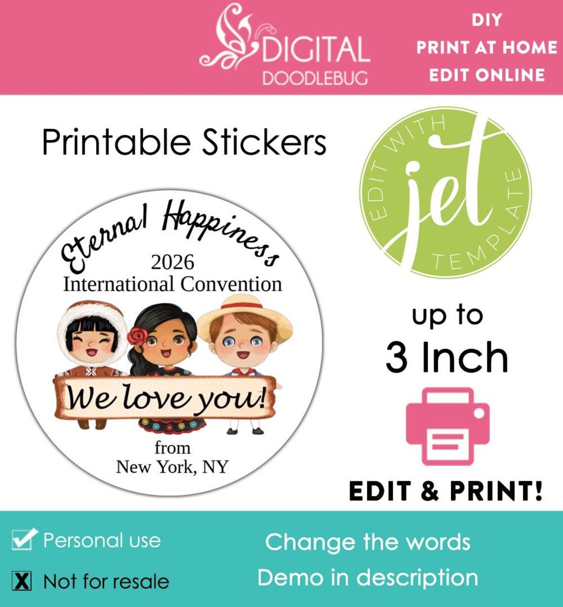 Editable Sticker 2026 Convention Eternal Happiness JW Gift DIY ...