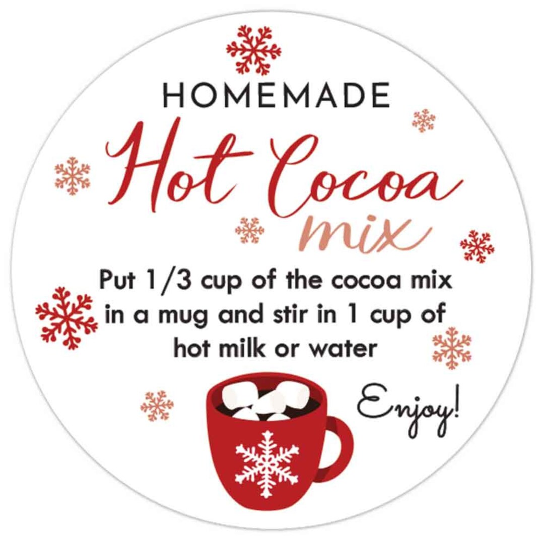 Red Hot Cocoa Mix Stickers Winter Wedding Favors Round Hot Chocolate ...