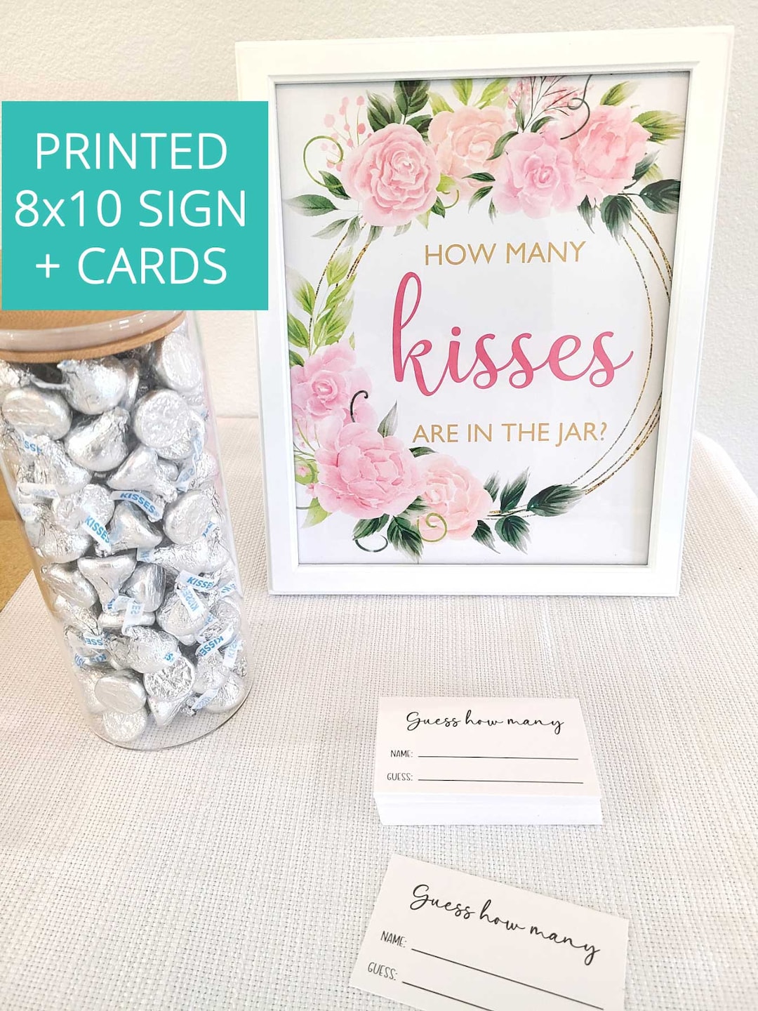 PRINTED Baby Shower Game Guess How Many Kisses in the Jar 8x10 Sign and Cards Bridal Shower ...