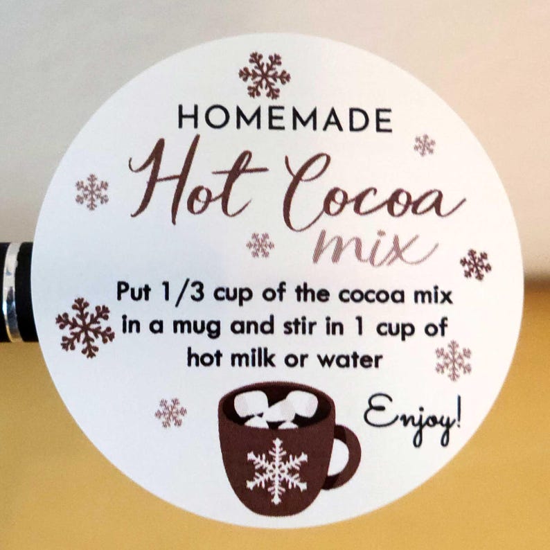 Homemade Hot Cocoa Mix Stickers Winter Wedding Favors Hot Chocolate ...