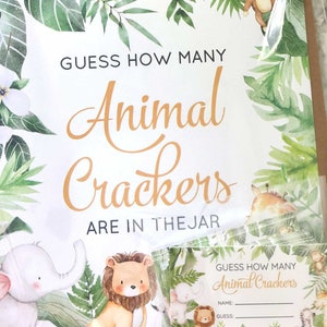 PRINTED Safari Baby Shower Game Guess How Many Animal Crackers Cards ...