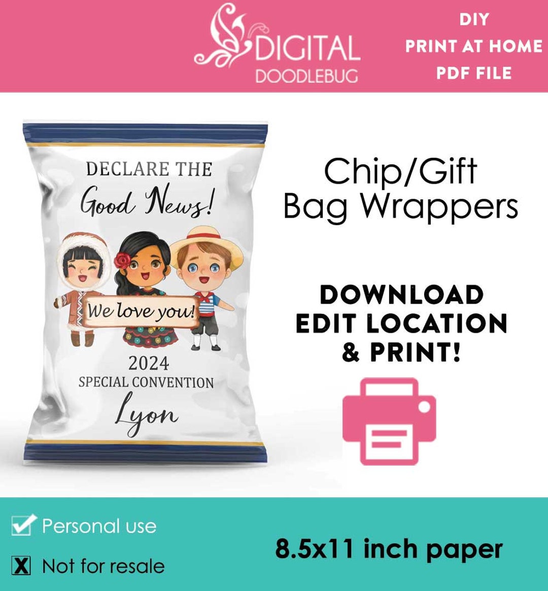 DIY Printable Chip Gift Bag Wrappers Template, JW 2024 Special ...