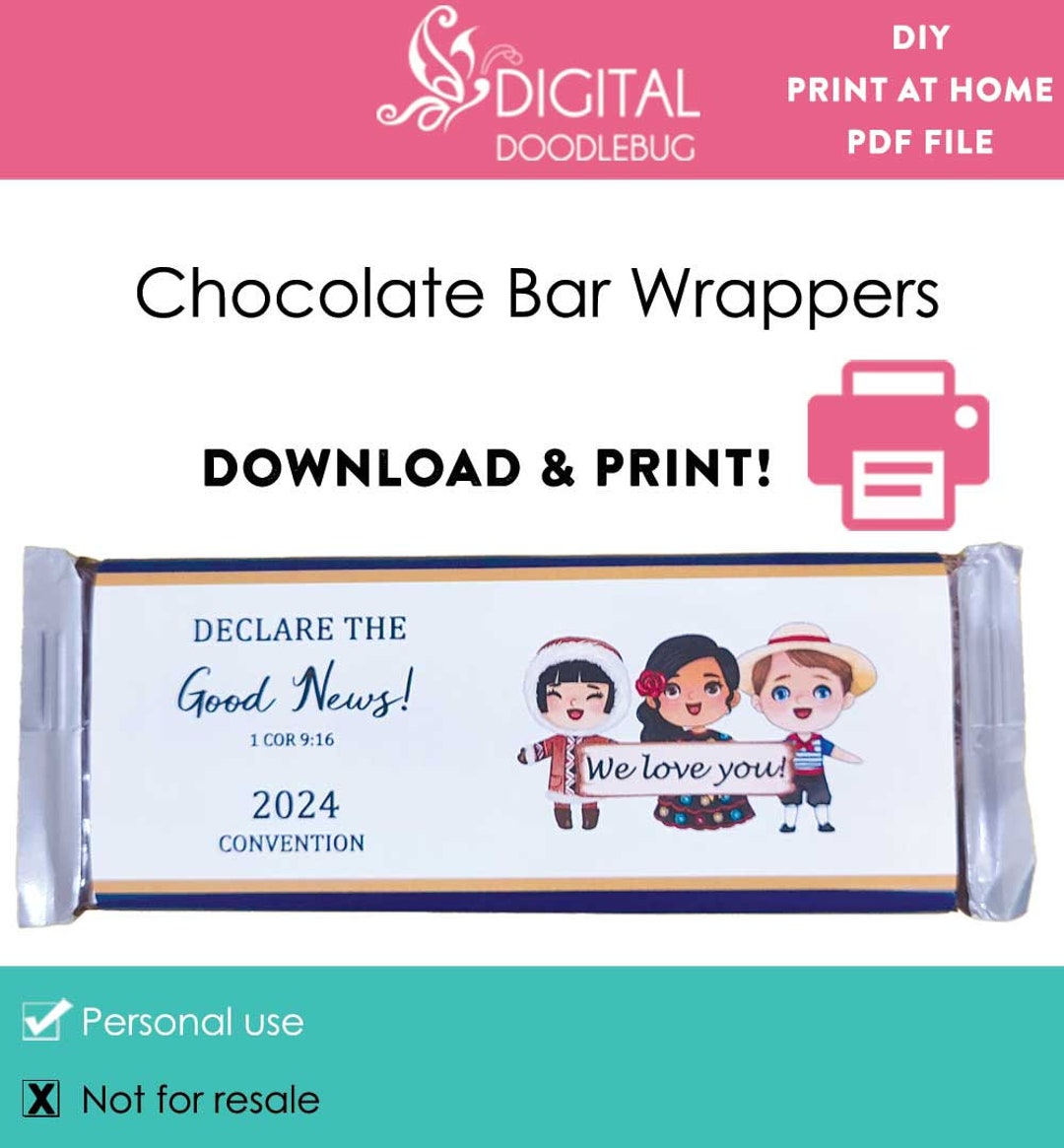 DIY Printable Candy Bar Wrappers Template, JW 2024 Convention Gift ...