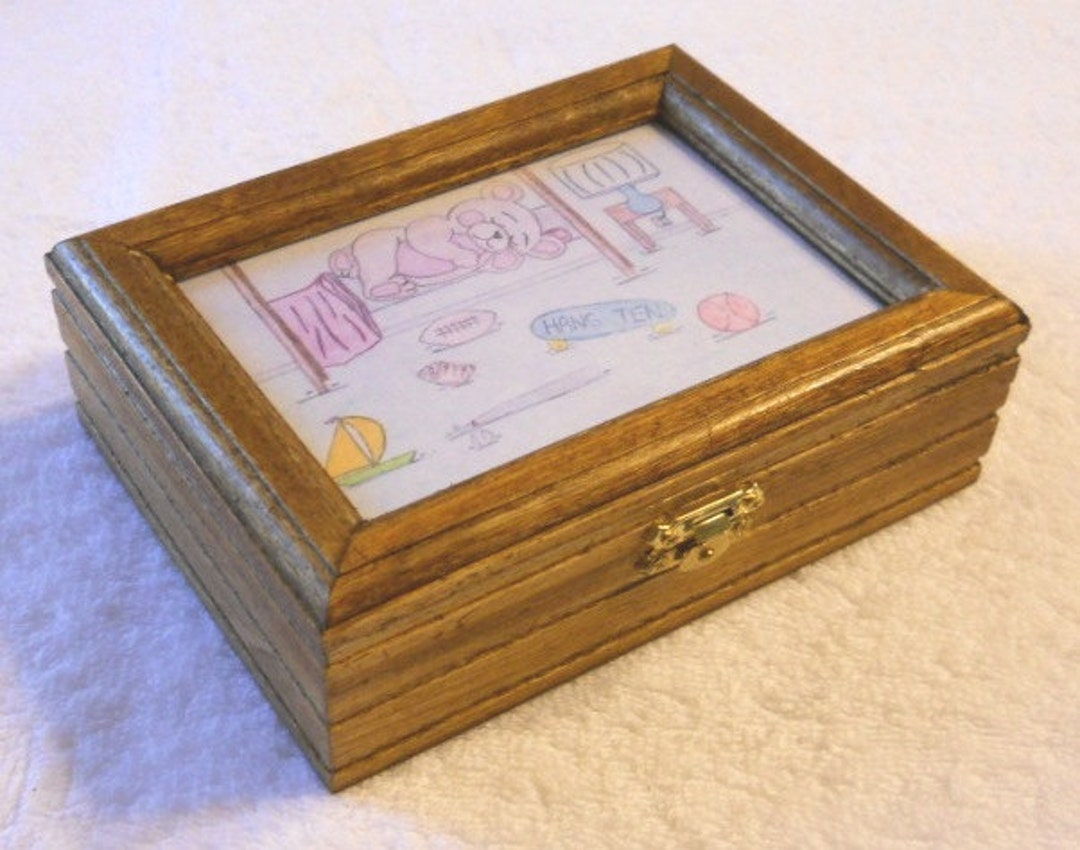 Wooden Memory Box With Glass Top Photo Area - Etsy