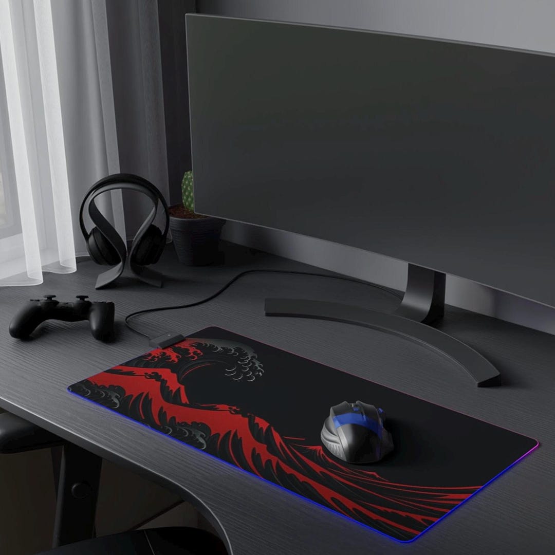 Japanese Ocean Waves LED Deskmat - Etsy