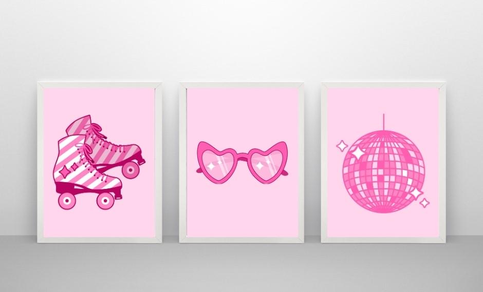 Retro Pink Digital Wall Art Set of 8 | Printable 80s-inspired Decor ...