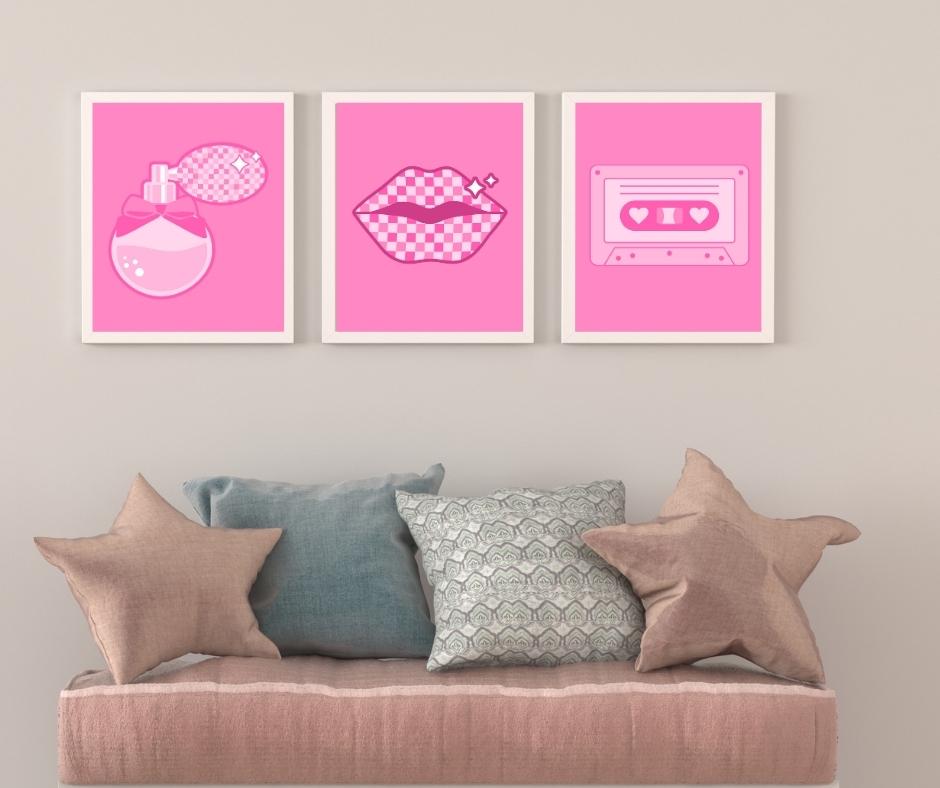 Retro Pink Digital Wall Art Set of 8 | Printable 80s-inspired Decor ...