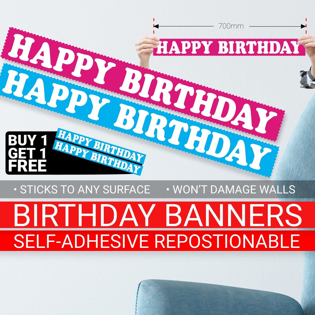 Birthday Party Banner Sticker Repositionable Party Sticker Party Banner ...