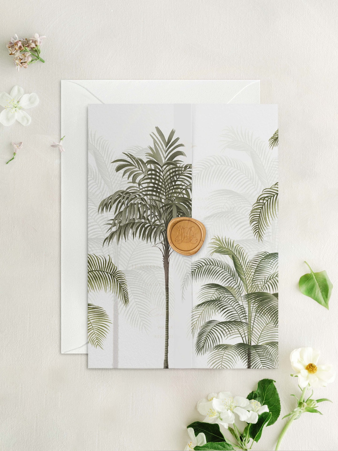 Elegant Palms Vellum Wrap, Tropical Beachy Botanical Translucent Vellum ...