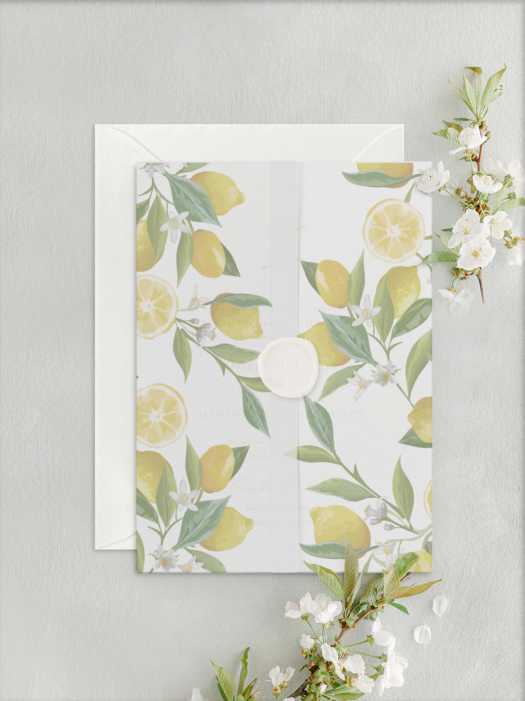 Lemon Grove Tropical Vellum Wrap, Summer Citrus Fruit Tree Translucent ...