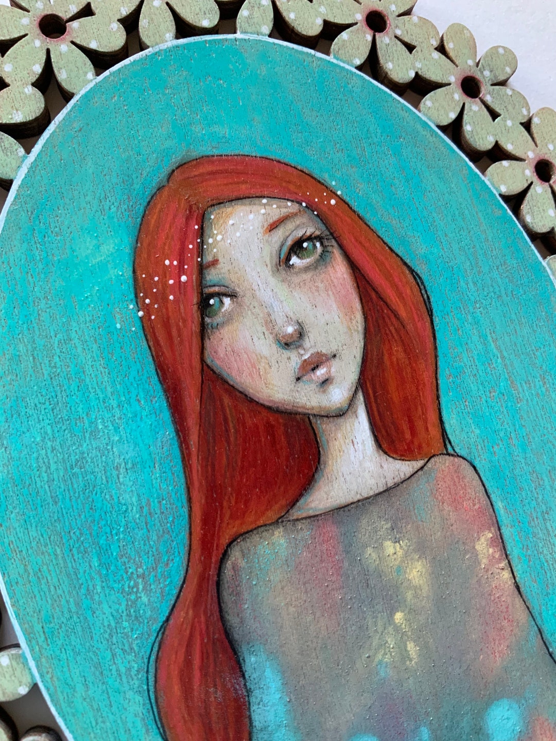 Original Whimsical Painting on Wood Red Haired Lass Gifts - Etsy
