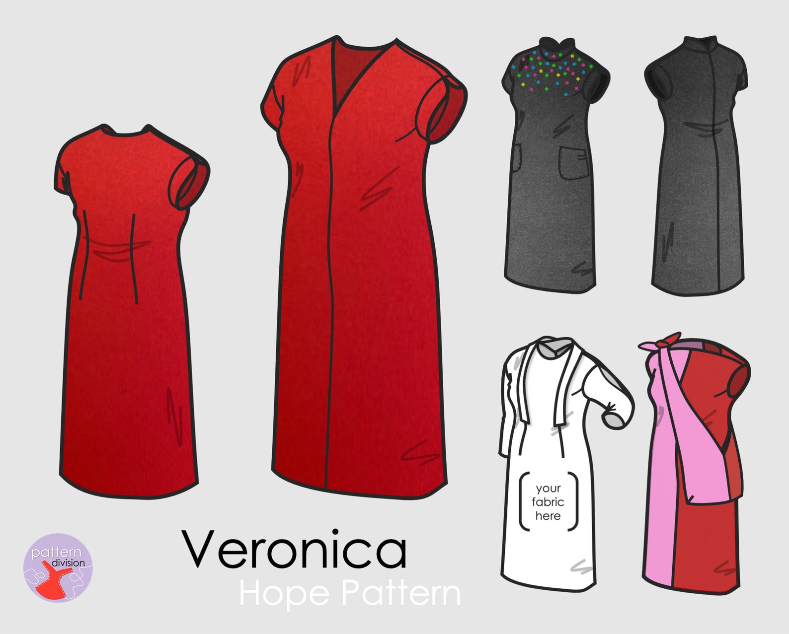 Veronica Hope Dress, Midi, Mini, & T Knit Shift Customizable PDF Sewing ...