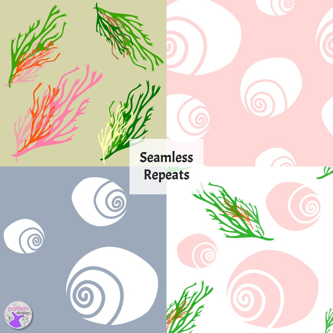 Shells and Seaweed Patterns PNG Seamless Repeats Instant Download - Etsy