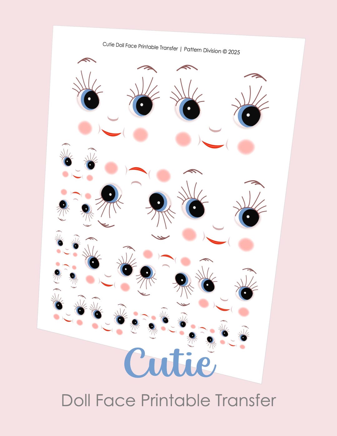 Cutie Doll Face in Multiple Sizes, Instant Download, Print on Transfer ...