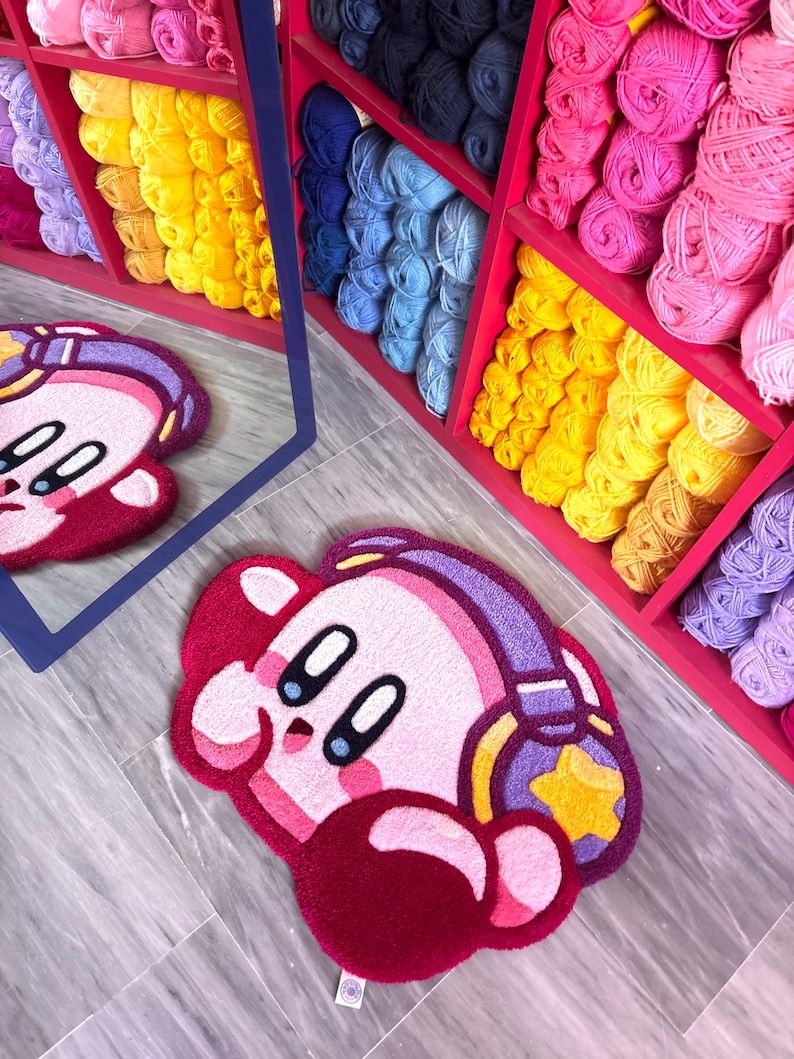 Tufting Rug, Handmade Rug, Red Pink Colorful Tufted Carpet, Anime Kirby ...