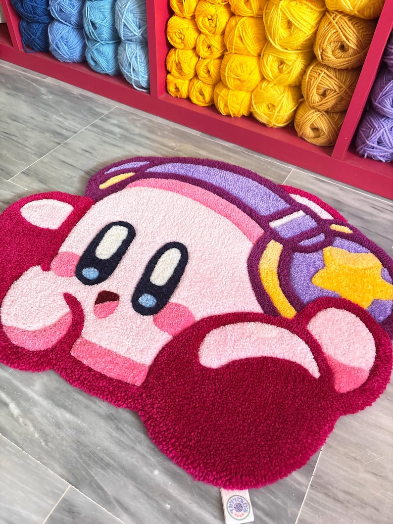 Tufting Rug, Handmade Rug, Red Pink Colorful Tufted Carpet, Anime Kirby ...