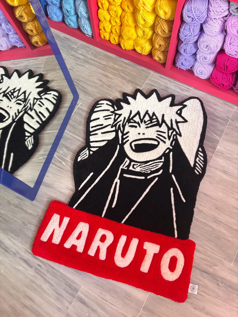 Tufting Naruto Rug, Handmade Uzumaki, Red White Anime Shippuden Tufted ...