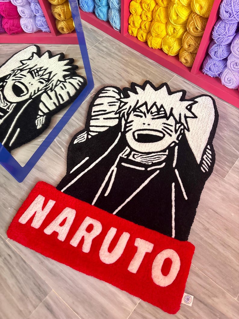 Tufting Naruto Rug, Handmade Uzumaki, Red White Anime Shippuden Tufted ...