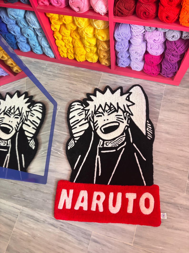 Tufting Naruto Rug, Handmade Uzumaki, Red White Anime Shippuden Tufted ...