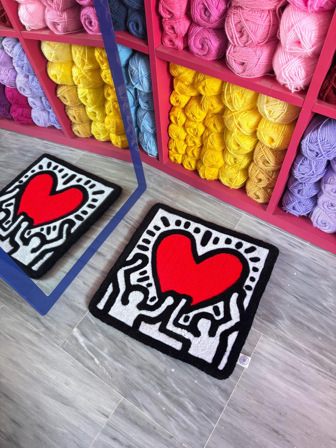 Tufting Keith Haring Holding Heart Rug, Handmade Vibrant Love Tufted ...