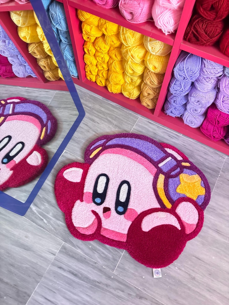 Tufting Rug, Handmade Rug, Red Pink Colorful Tufted Carpet, Anime Kirby ...