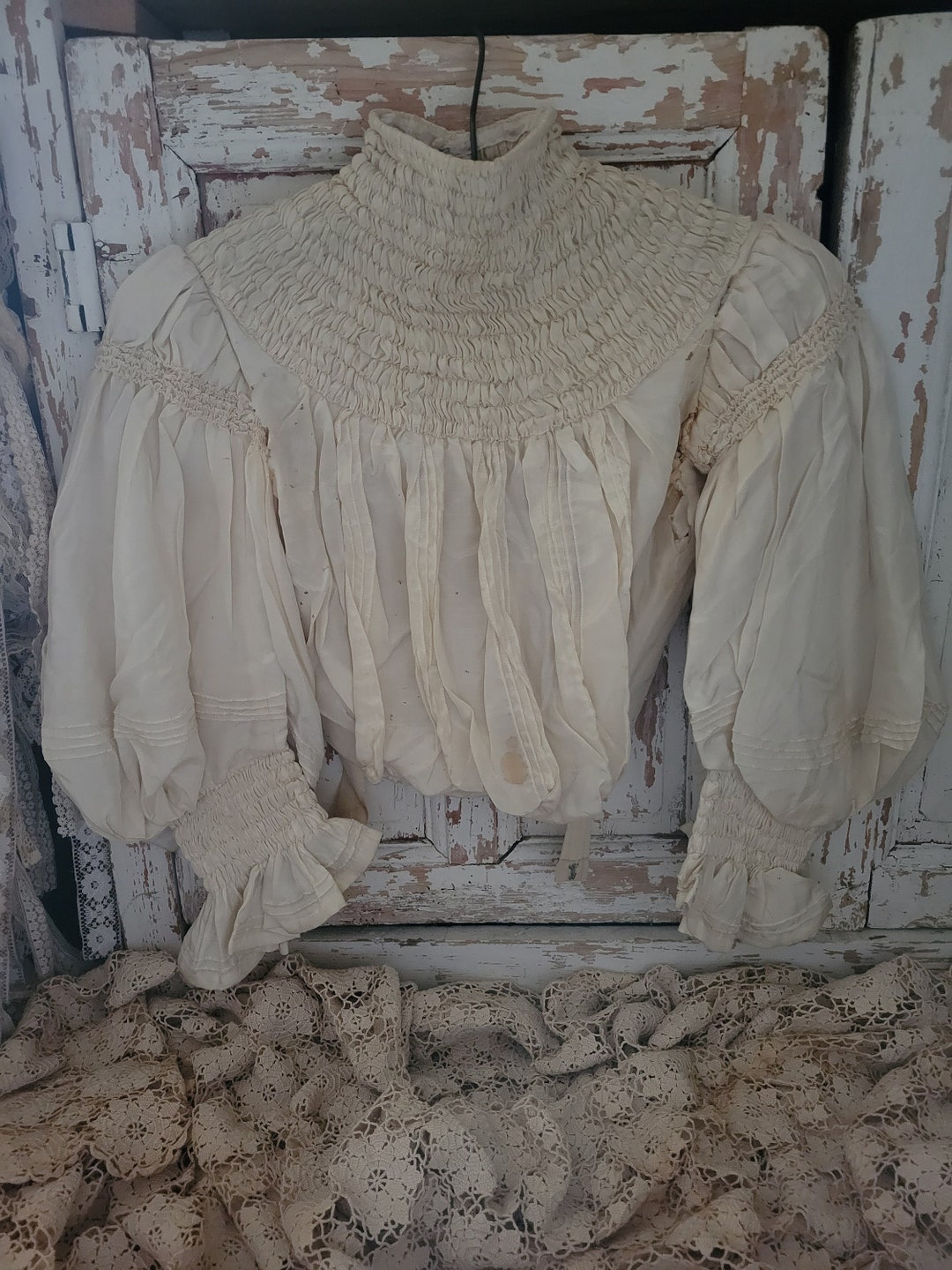 Antique Cream Victorian Edwardian Bodice Puff Sleeves Shabby Tattered ...