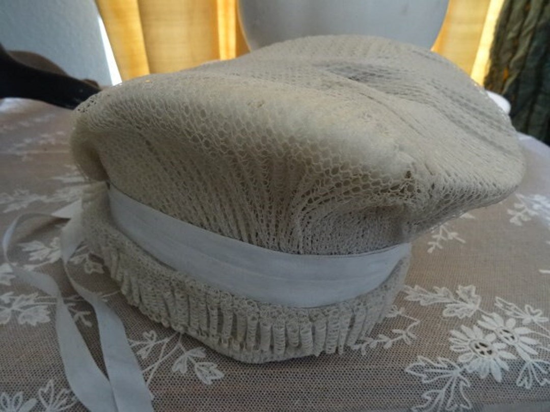 AMAZING Antique French Shabby Traditional Lace and Ribbon Formed Bonnet ...