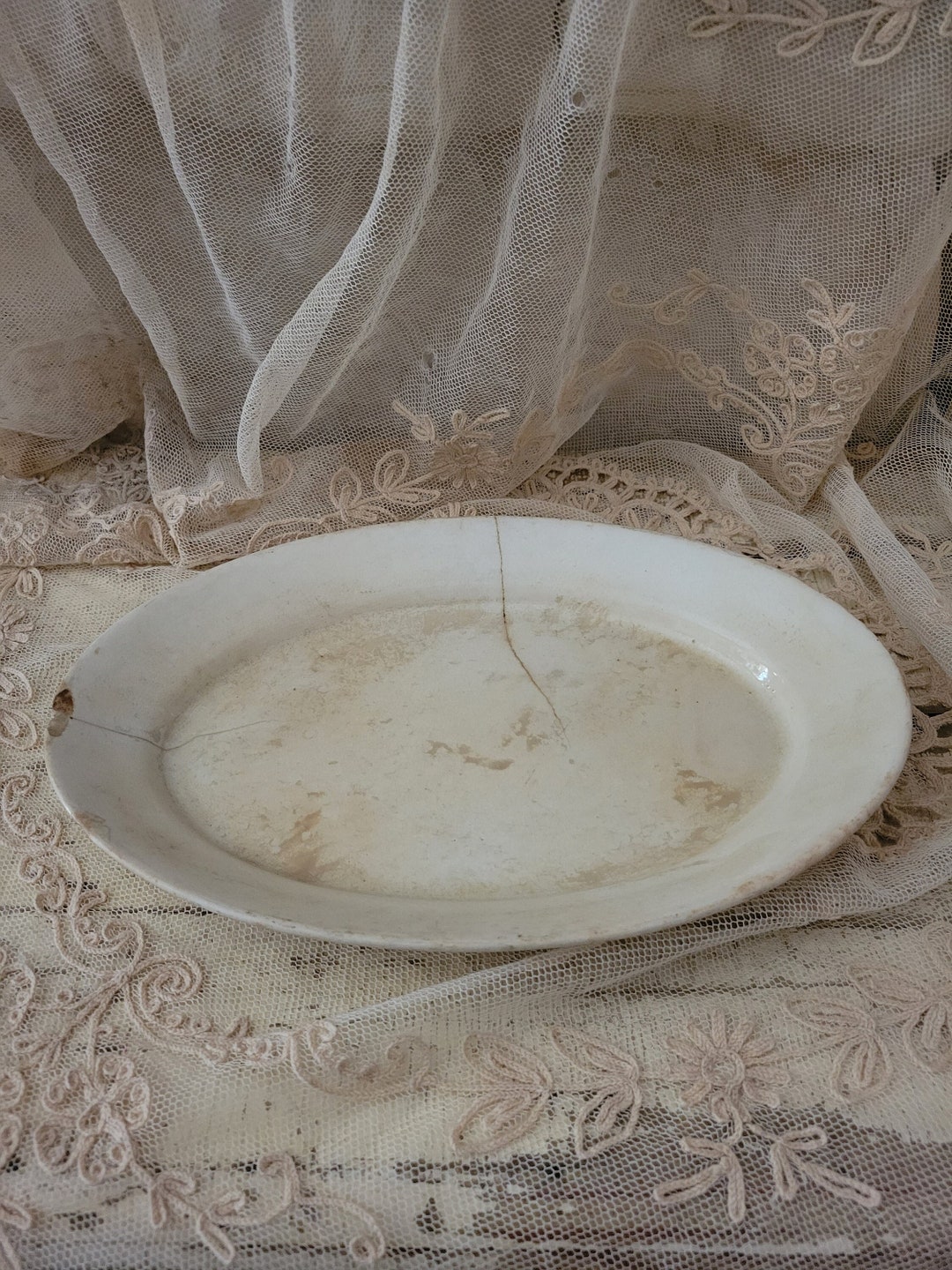Vintage Crazed Cracked Chipped Antique Serving Plate Platter Ironstone ...