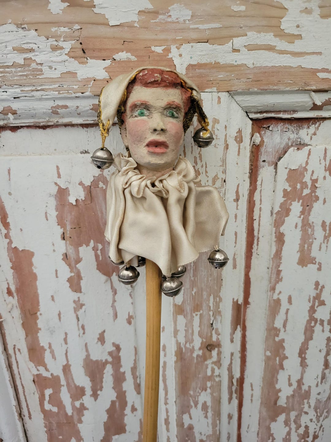 RARE Antique French Jester Pierrot Head on Stick Wand Scepter Theater ...