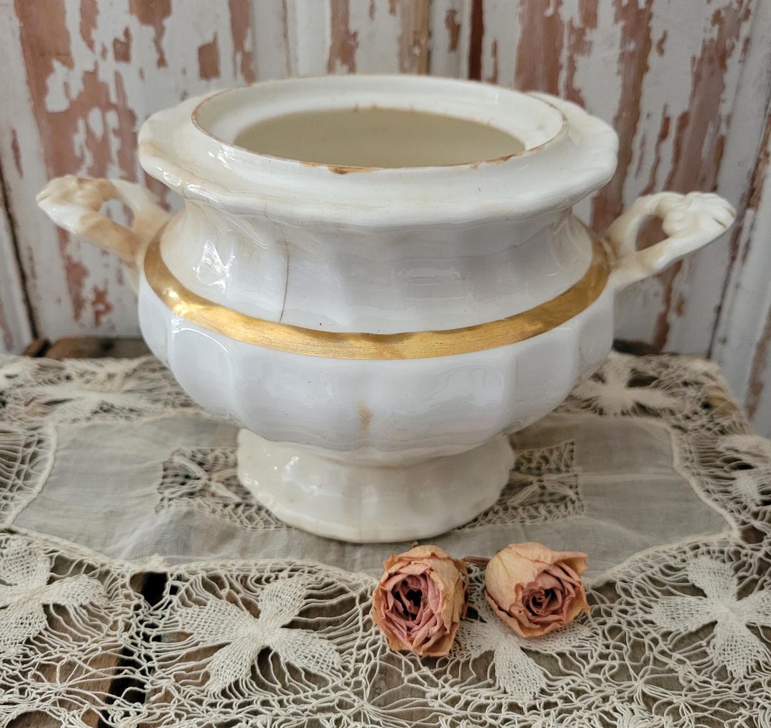 Large Antique Vintage Porcelain Ironstone Crazed Sugar Bowl Shabby ...