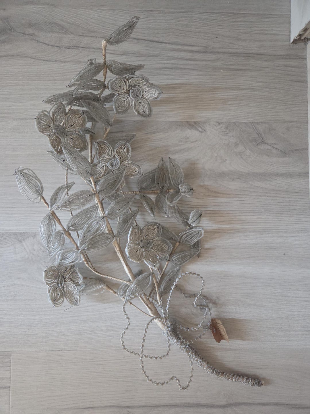 RESERVED for Dawn RARE French Antique Beaded Flower Off-white Grey ...