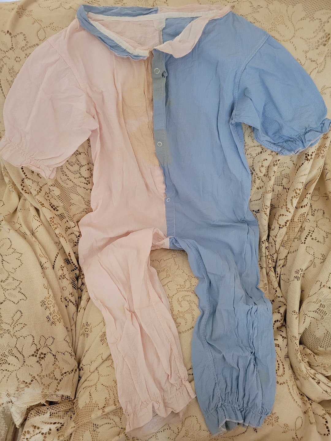 Vintage PAIR Shabby Blue Pink Jester Pierrot Clown Child Costumes ...