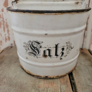 AMAZING Lovely Vintage German Shabby Enamel 'salt' Holder Kitchen ...