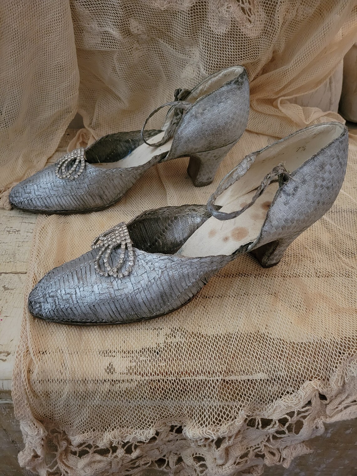BEAUTIFUL French 1920s Vintage Pair Silver Lame Evening Shoes With ...
