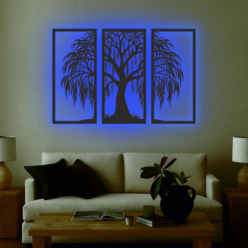 Willow Tree Triptych LED Metal Wall Sign - Modern Rustic Home Decor - Etsy