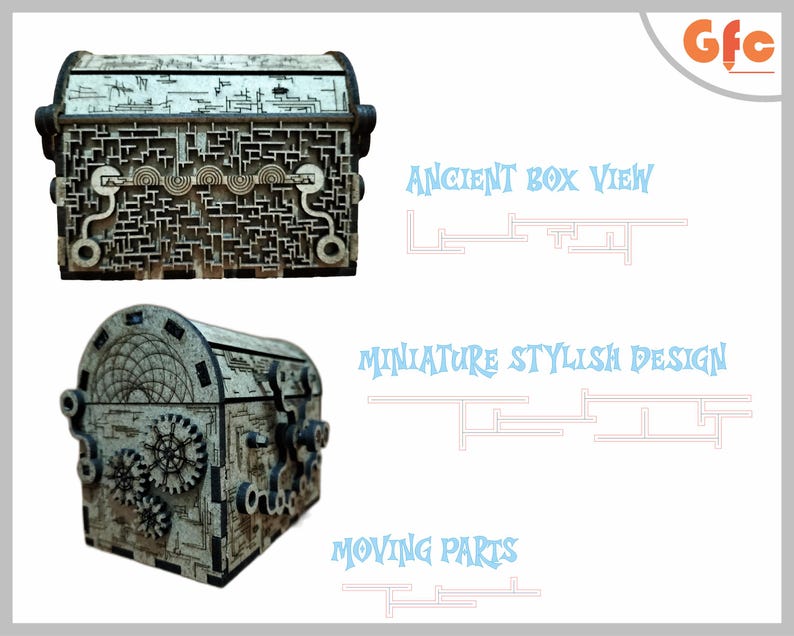 Steampunk Style Exotic Chest Dxf Cdr Svg Pdf Ai Digital Files Download 3D Box Puzzle Puzzle Box ...